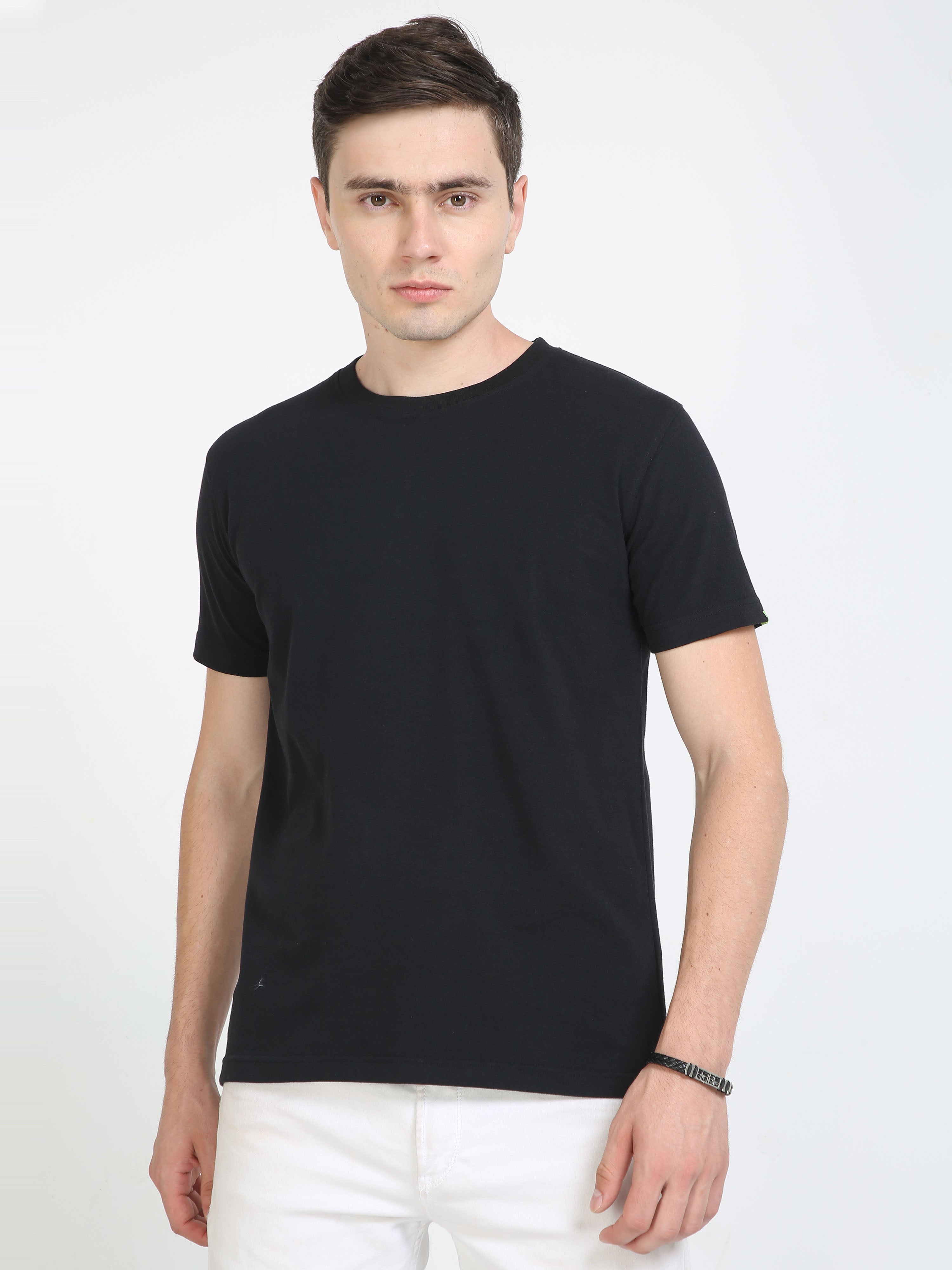 Buy Comfortable Sustainable Black Solid Crew Neck T Shirt